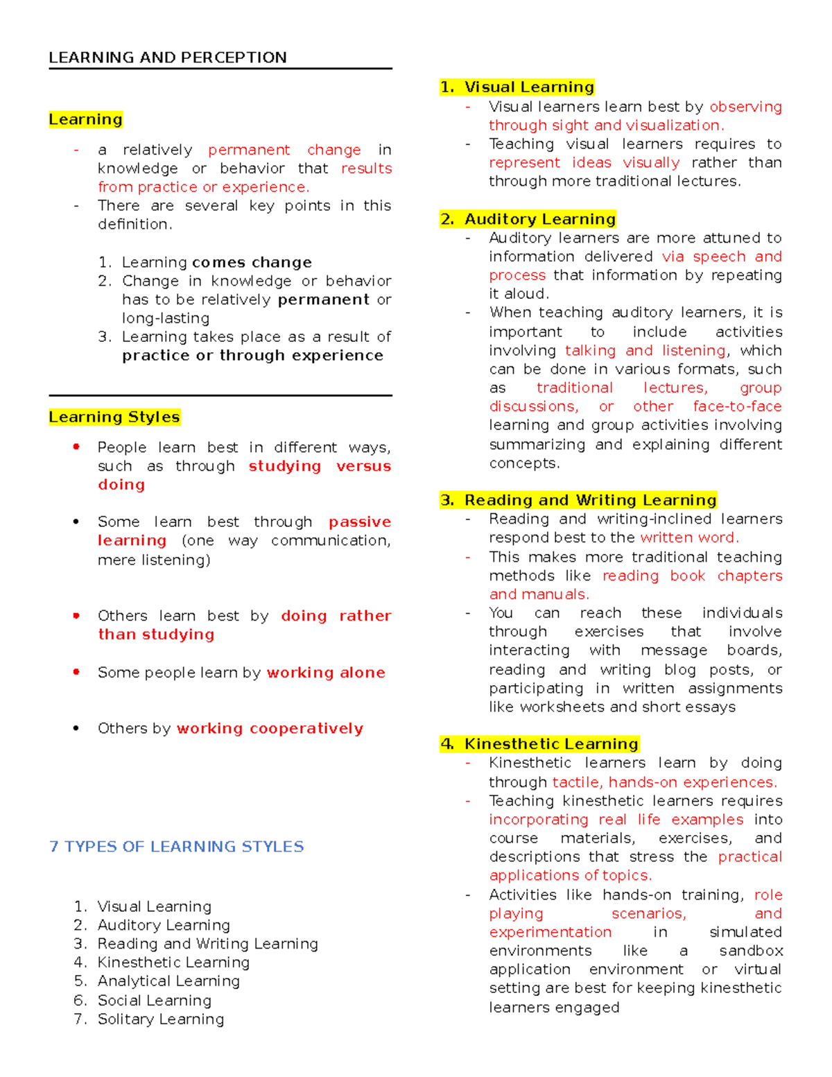 HB Summary: Learning, Perception, and Emotional Maturity Insights - Studocu