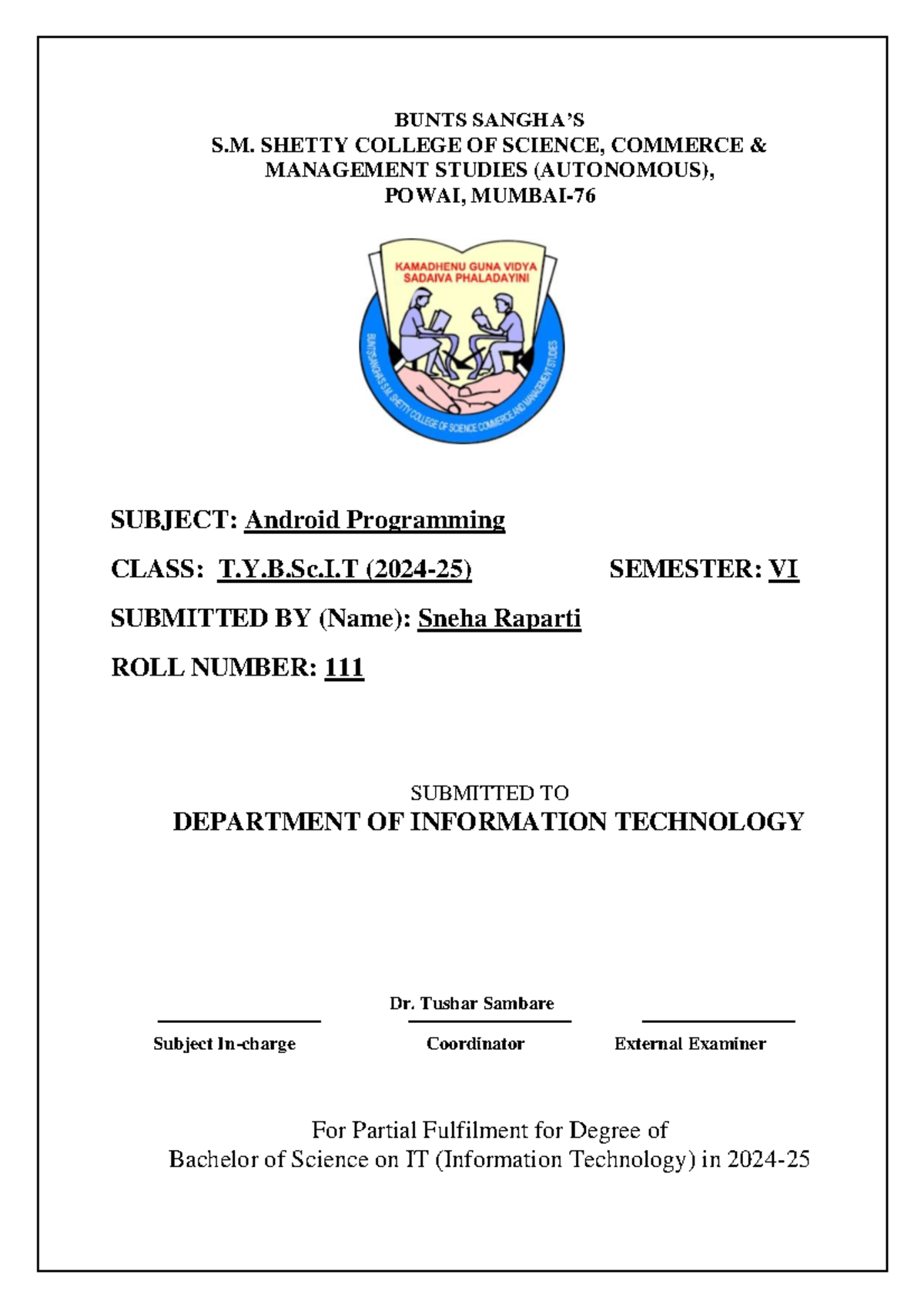 Android Programming Practical - T.Y.B.Sc.I.T Semester VI - Studocu