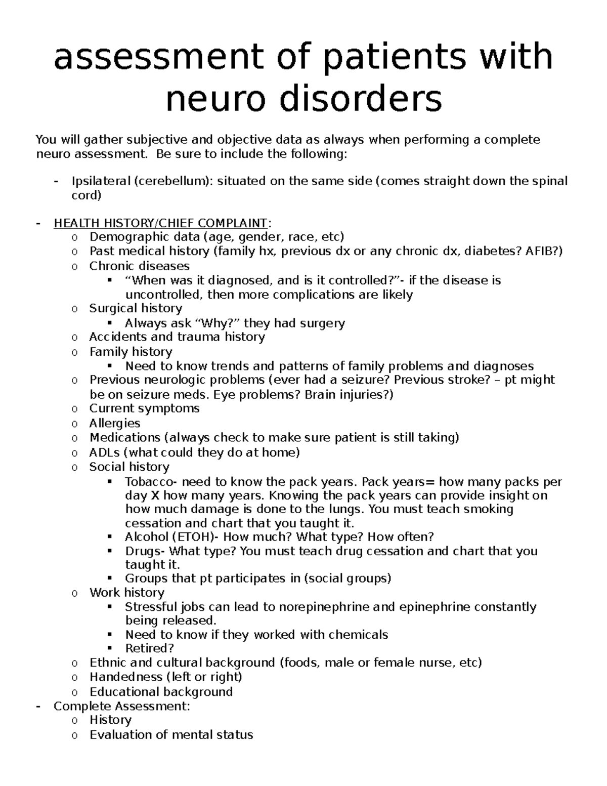 Neuro Disorders Assessment & Interventions Study Guide (NUR 301) - Studocu