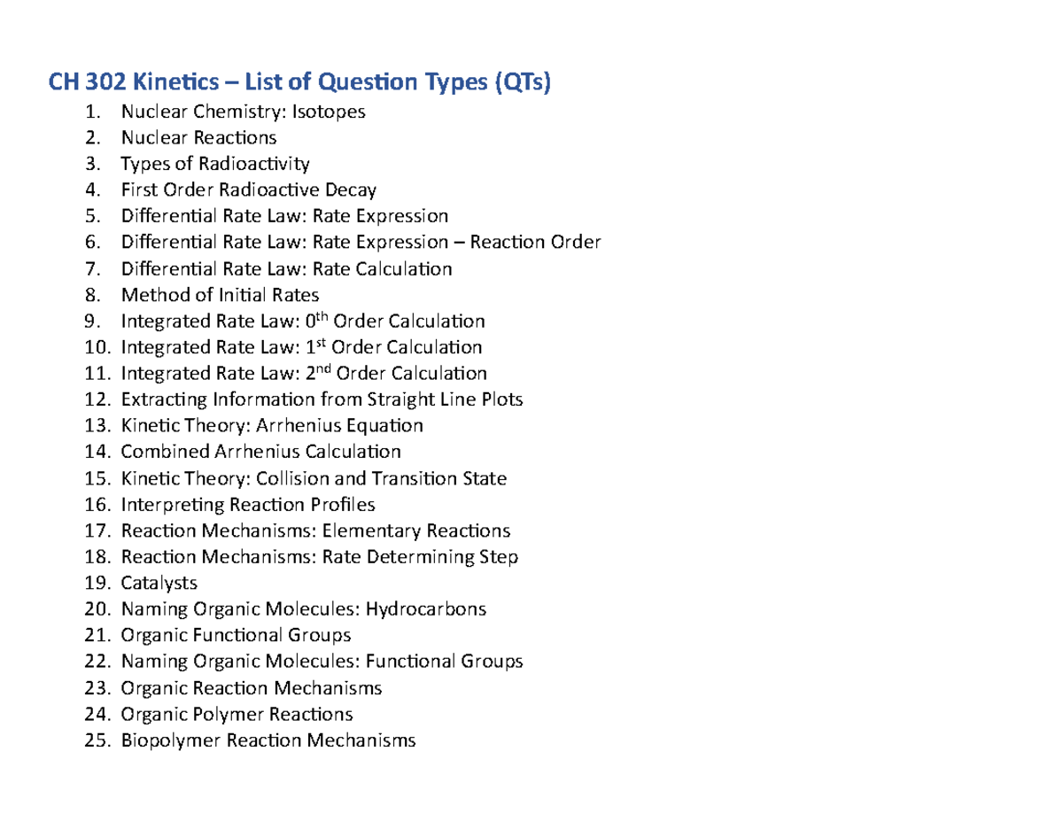 CH 302 Kinetics: Differential Rate Laws and Integrated Rate Calculations - CH 302 Kinetics ...