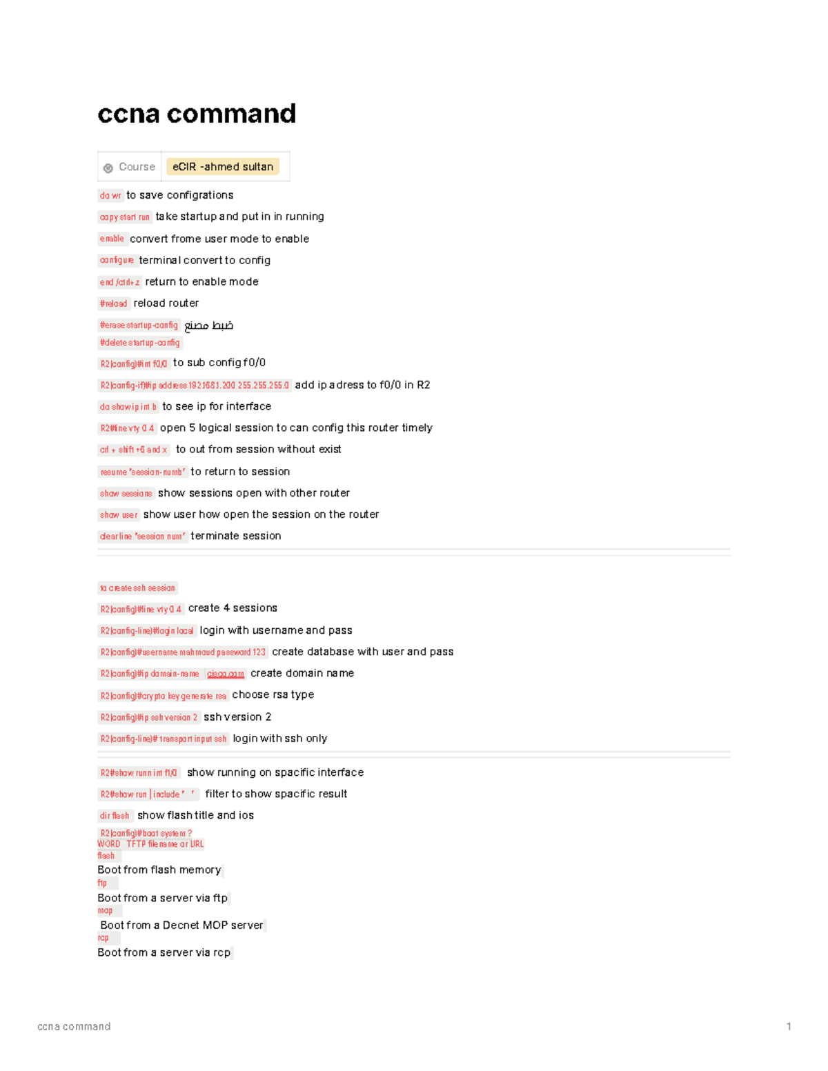 Ccna command notes - ccna command Course eCIR -ahmed sultan do wr to ...