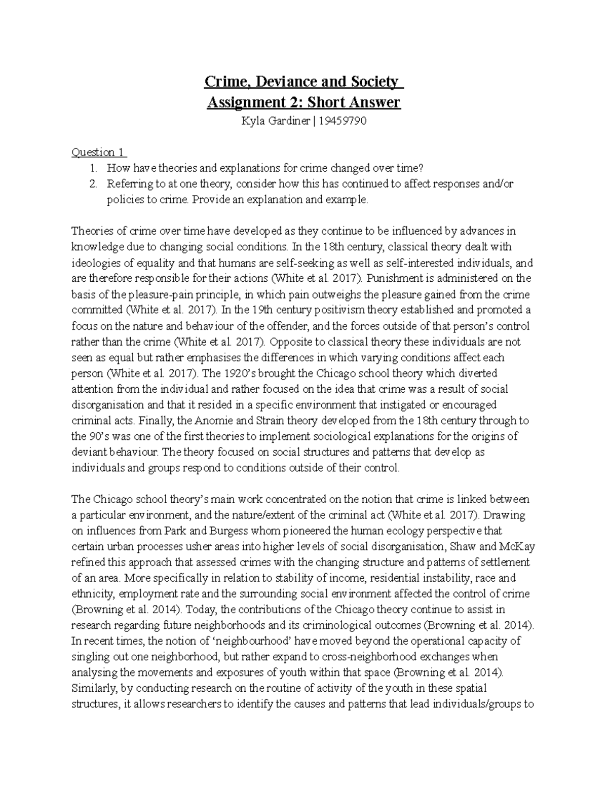 Crime, Deviance and Society: Short Answer for Assignment 2 - Studocu