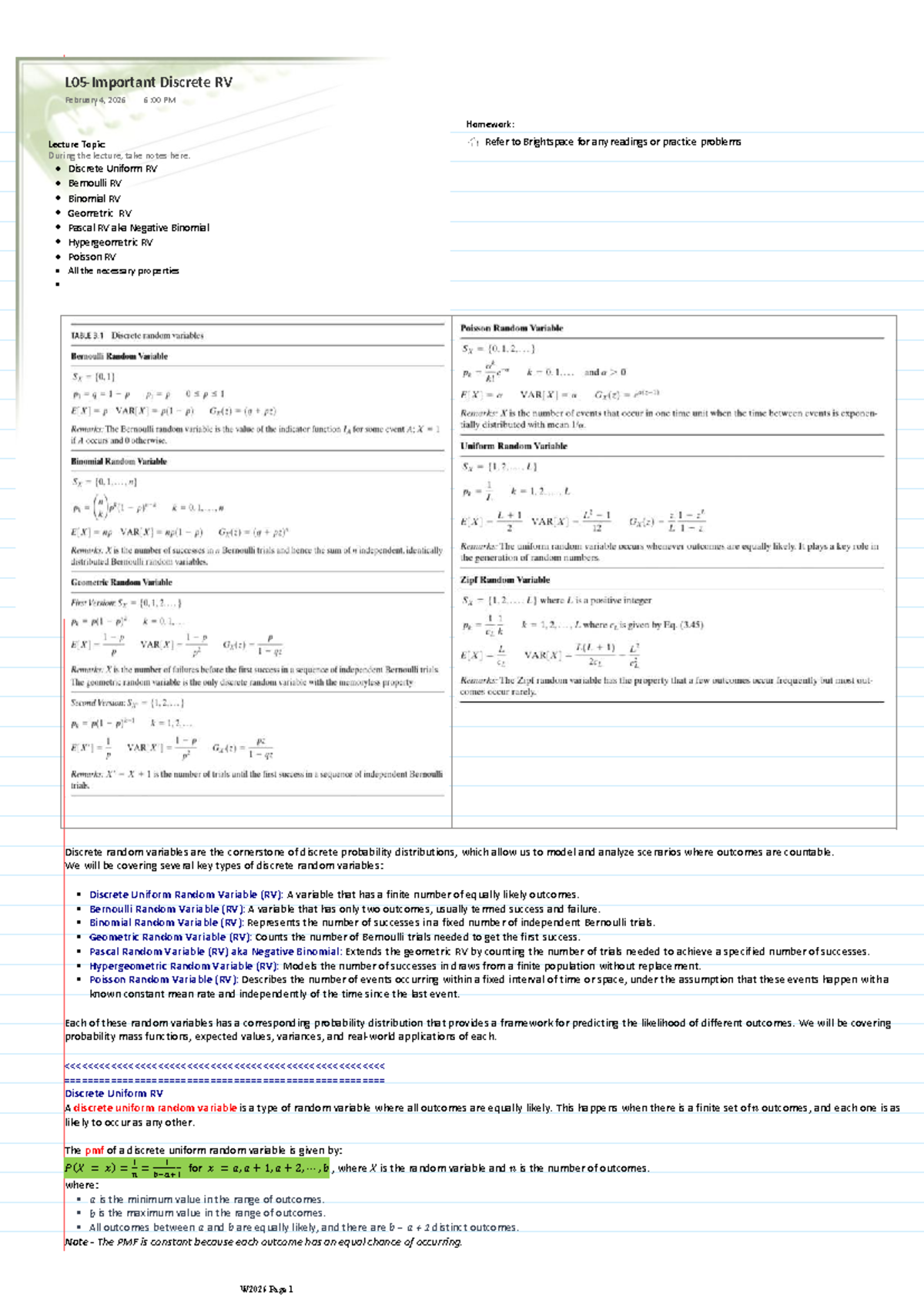 L05: Key Concepts of Discrete Random Variables and Their Applications ...
