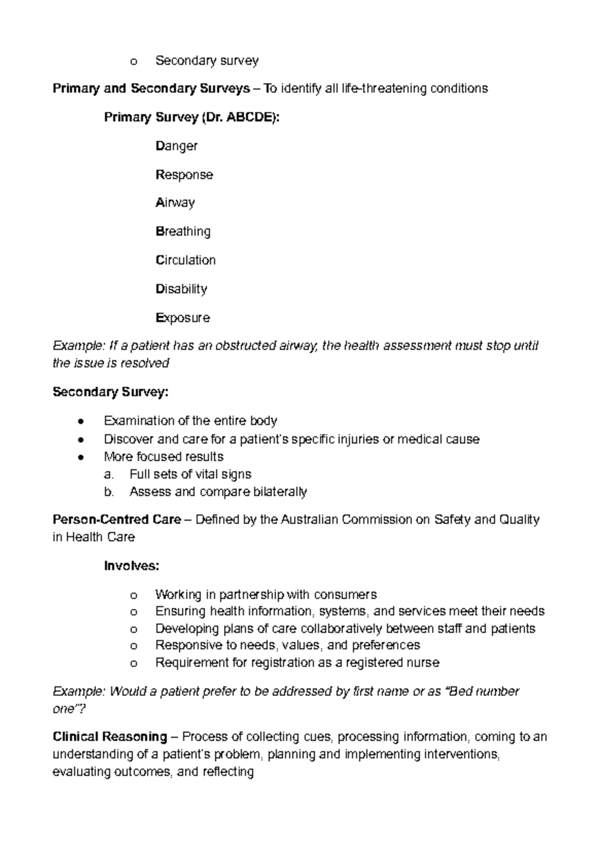 Week 1 - Health Assessment: Primary & Secondary Surveys Overview - Studocu