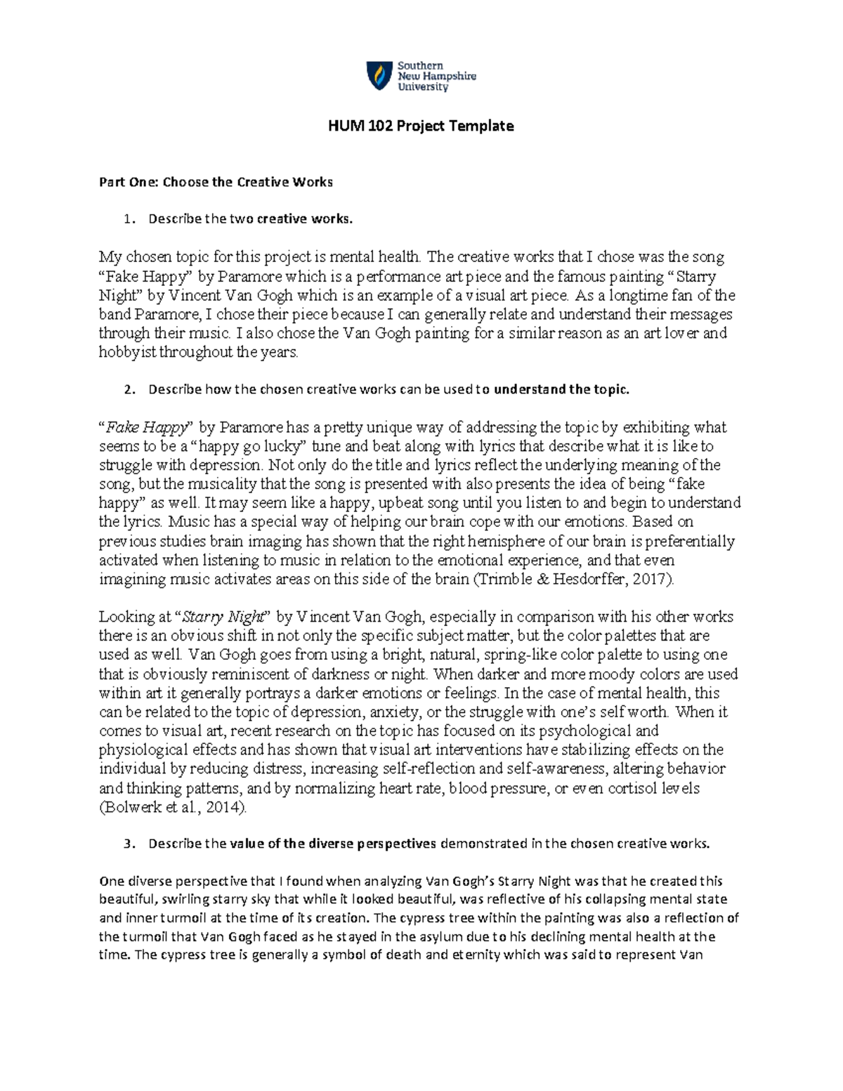 HUM 102 Project: Exploring Mental Health Through Art and Music - Studocu