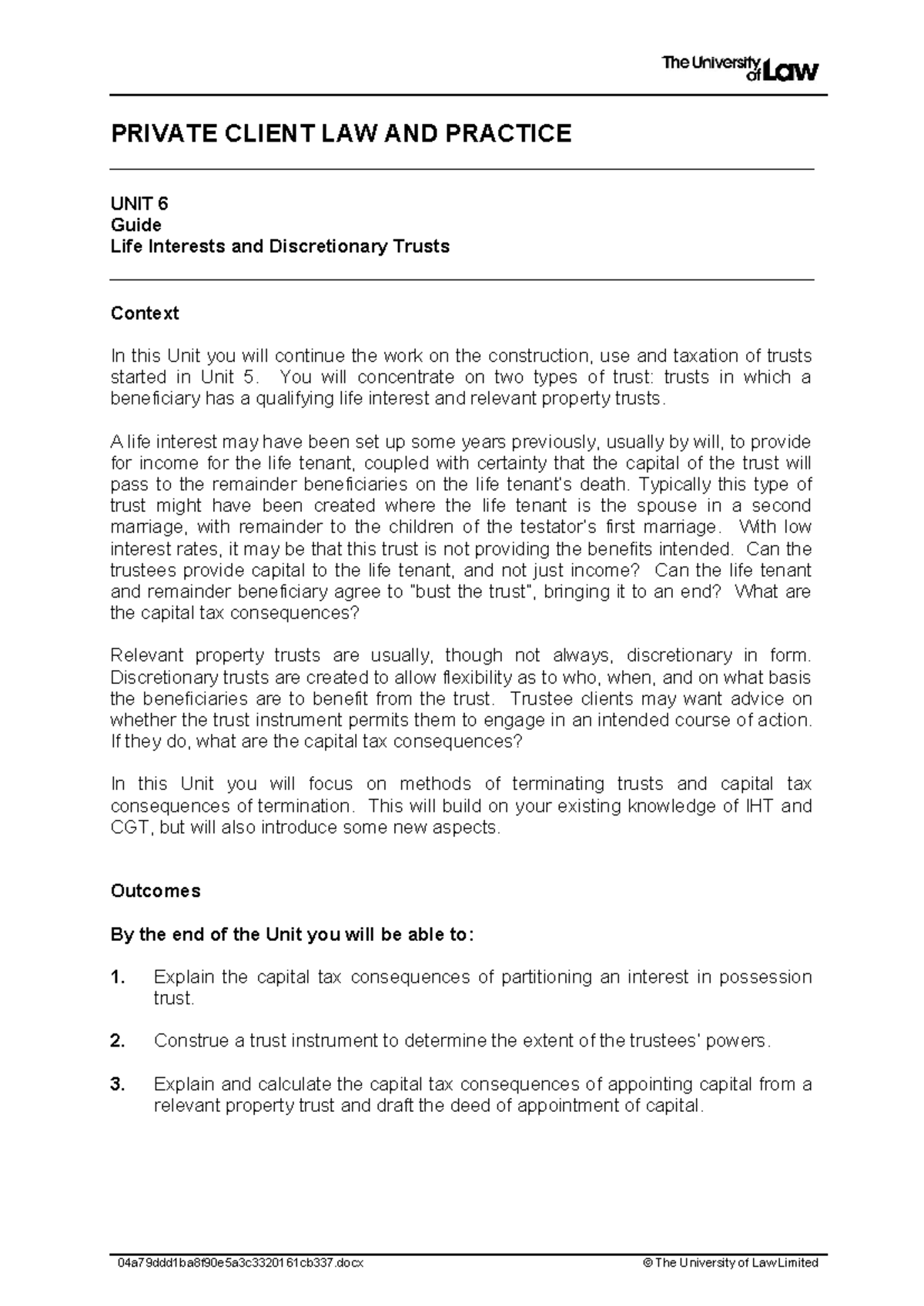 PRIVATE CLIENT LAW AND PRACTICE UNIT 6 Guide: Life Interests ...