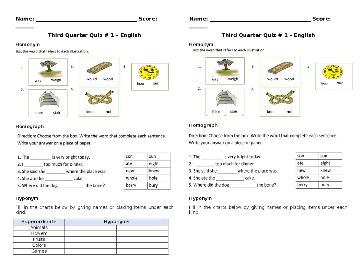 English-Q3-QUIZ 1 - ENGLISH QUIZ - Name: _______________________________________ Score ...