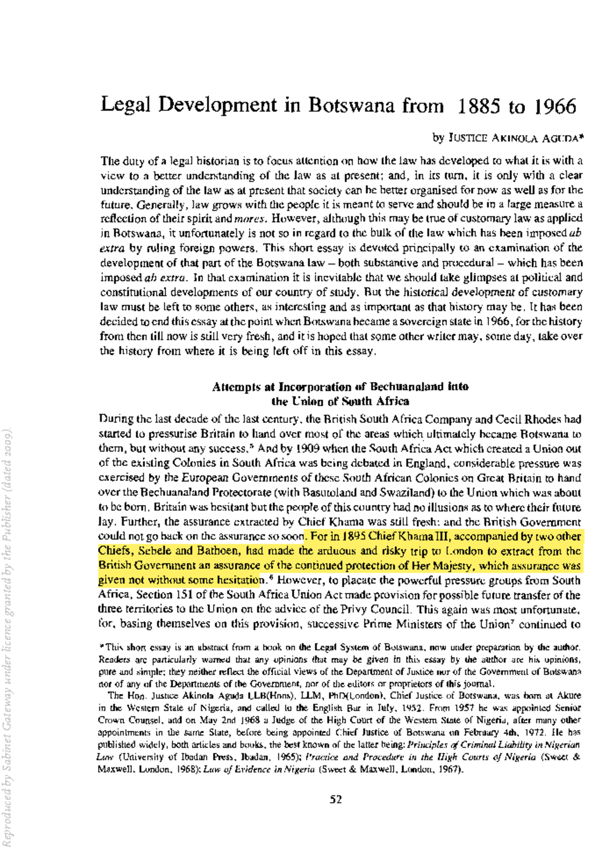 Legal Development in Botswana (1885-1966): A Historical Overview - Studocu