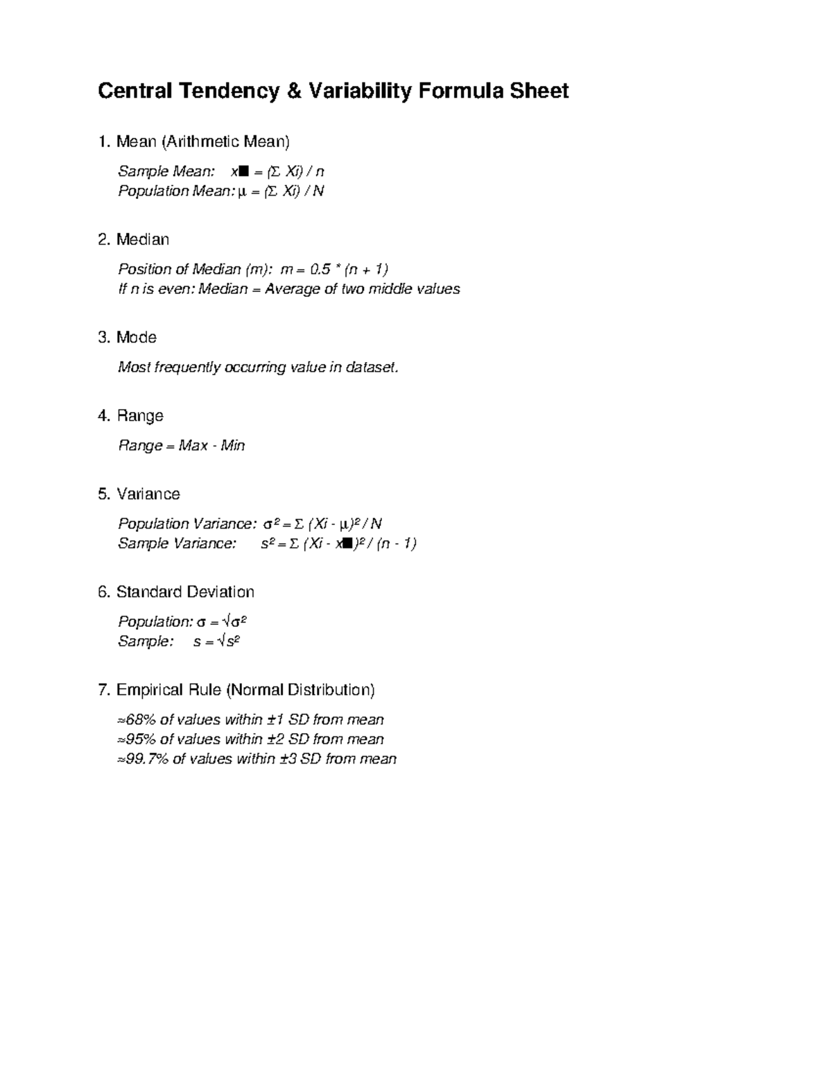 Central tendency variability formulas - Central Tendency & Variability ...