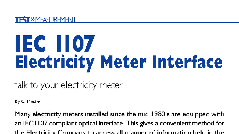 IEC 1107 Interface Project: Connecting Your Meter to PC - Studocu