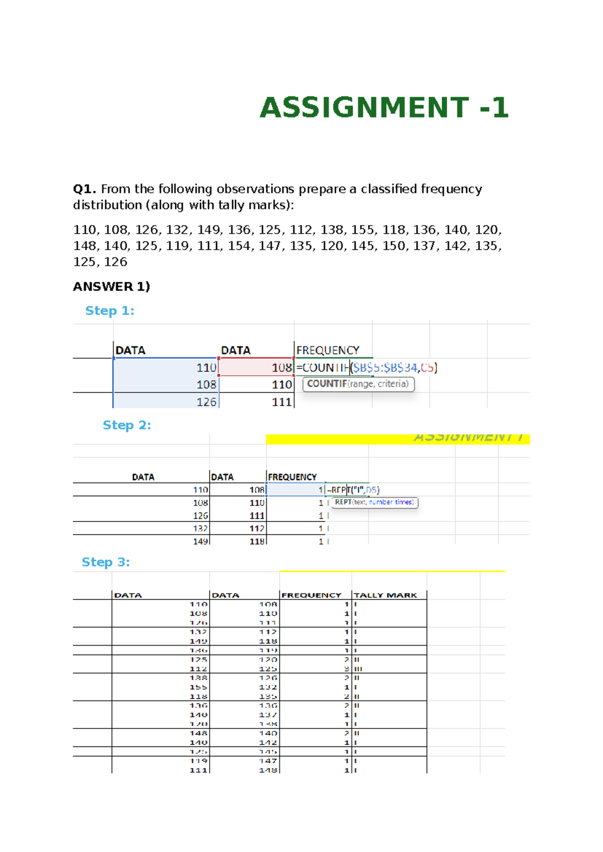 Assignment Q1: Frequency Distribution & Mean Calculations - Studocu