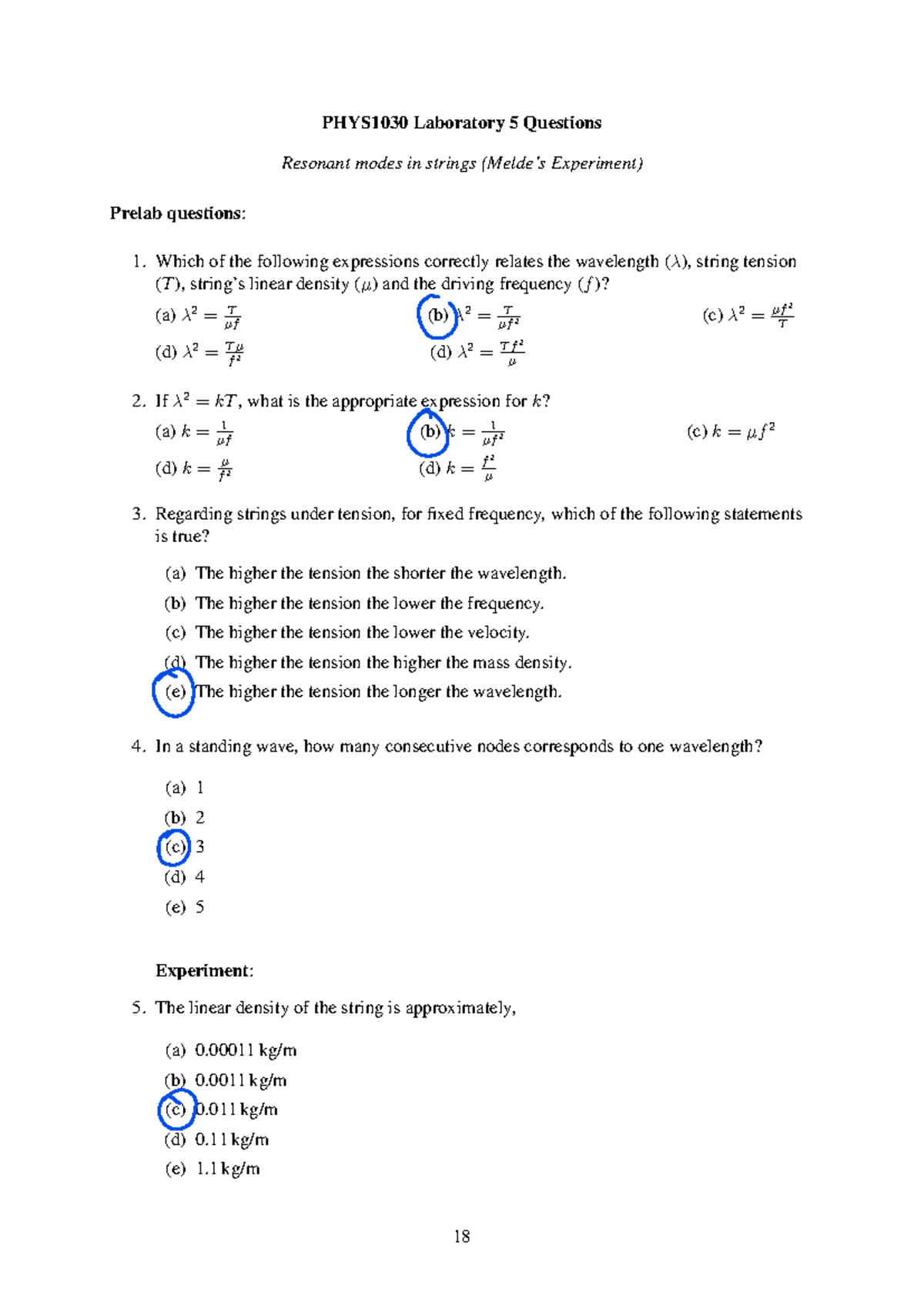 Lab 5 Questions for PHYS1030: Exploring Resonant Modes in Strings - Studocu