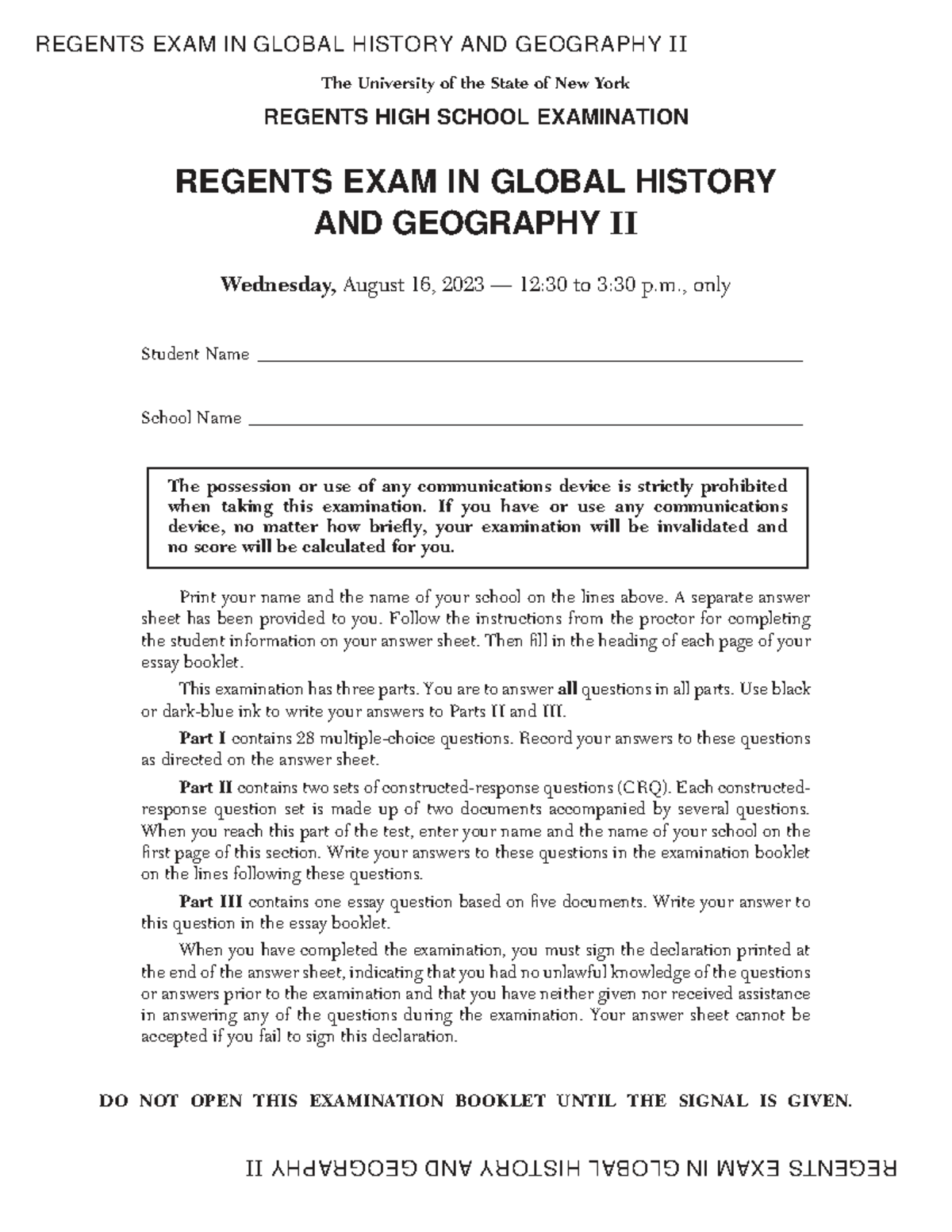 Global Hist. Geo. II Regents Exam - August 2023 Overview and ...
