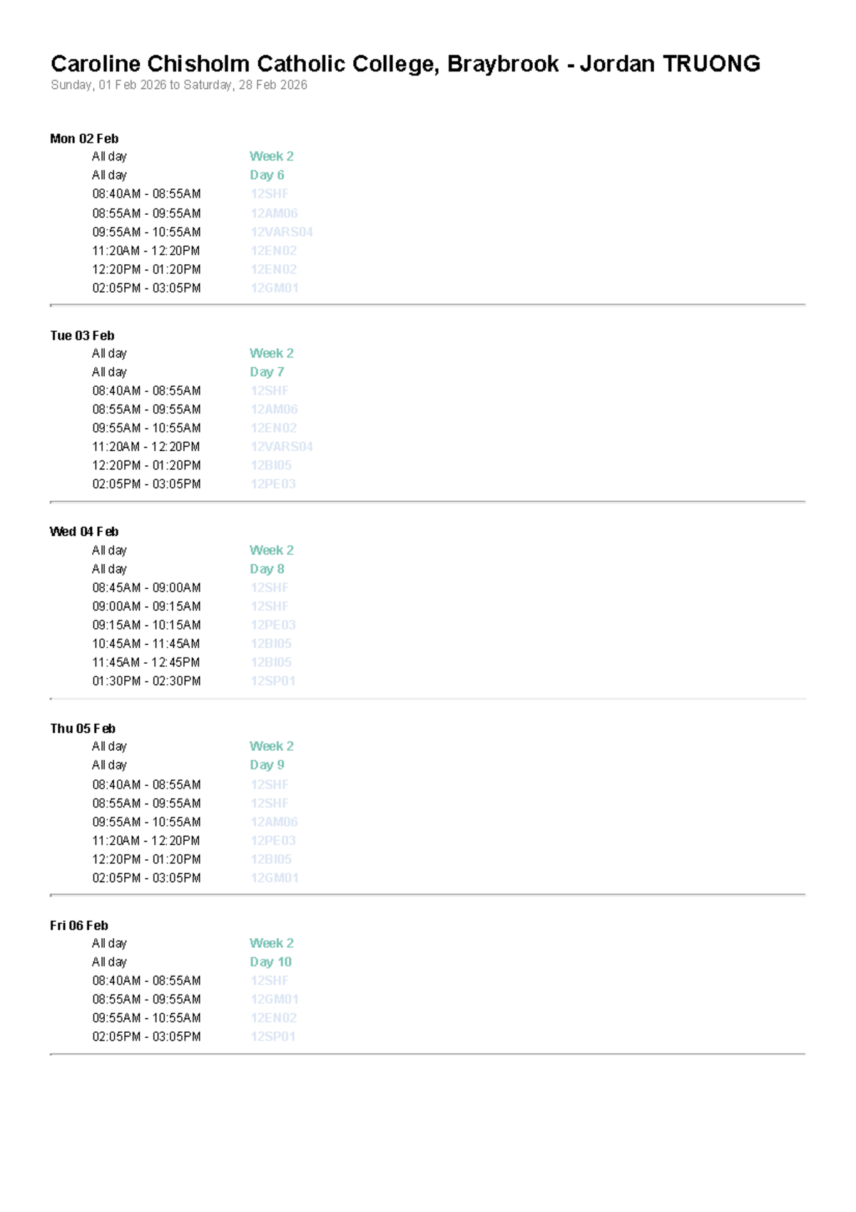 Calendar 12SHF February 2026 Schedule - Studocu