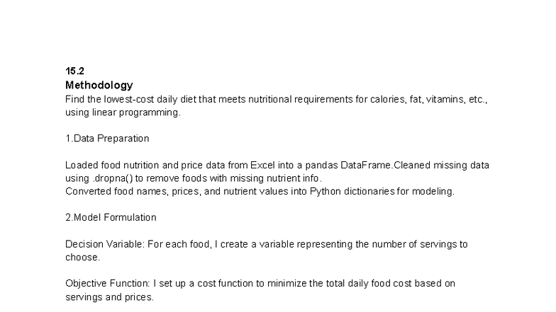 Homework 11 - Linear Programming for Optimal Daily Diet - Studocu