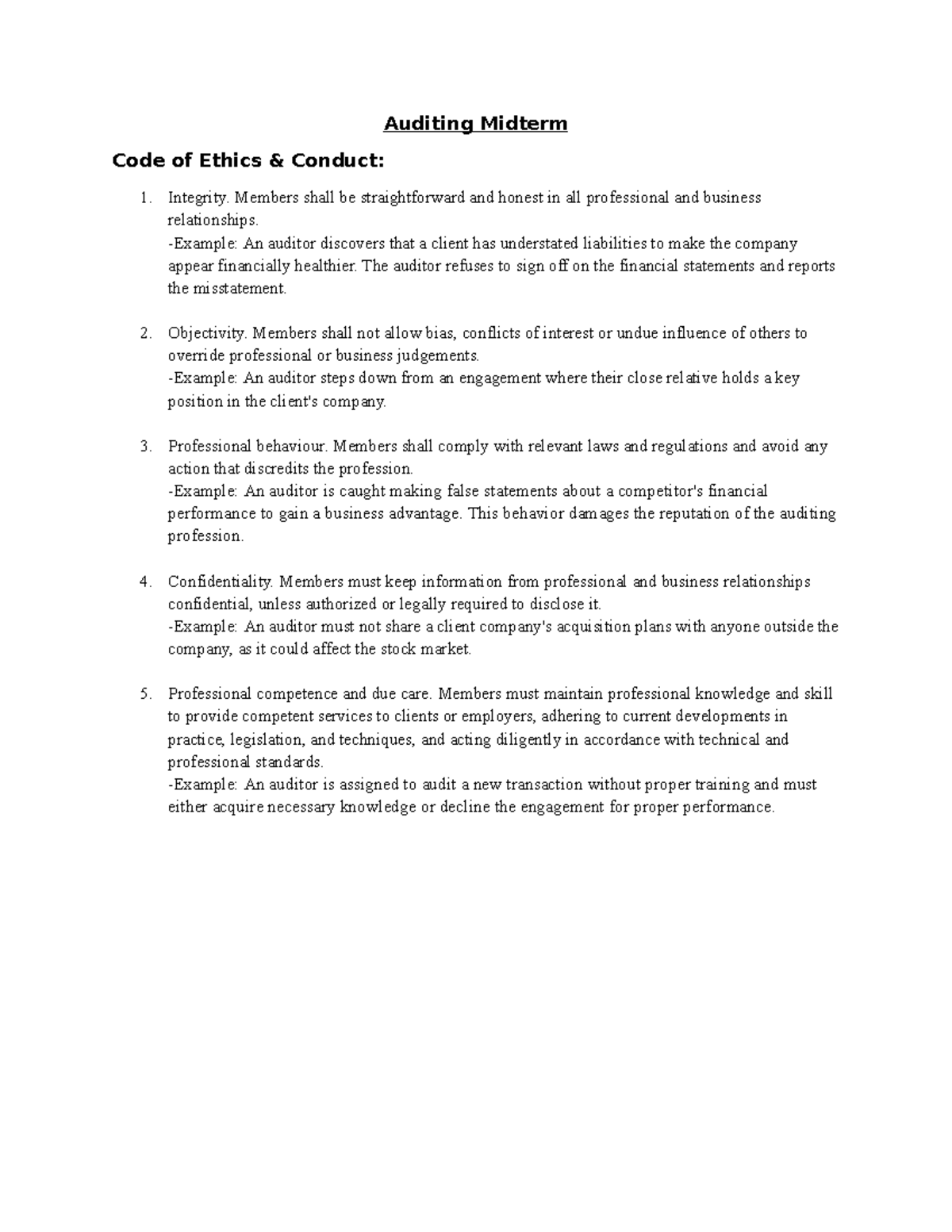 Auditing Midterm Lecture Notes: Code of Ethics & Conduct - Studocu