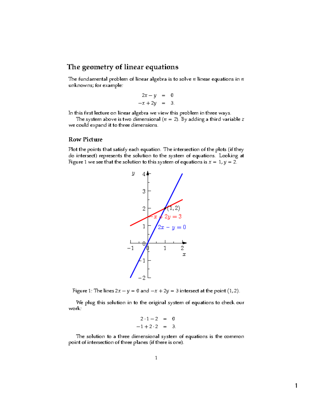 Linear Algebra Lecture 1: Geometry of Linear Equations (MATH 101) - Studocu