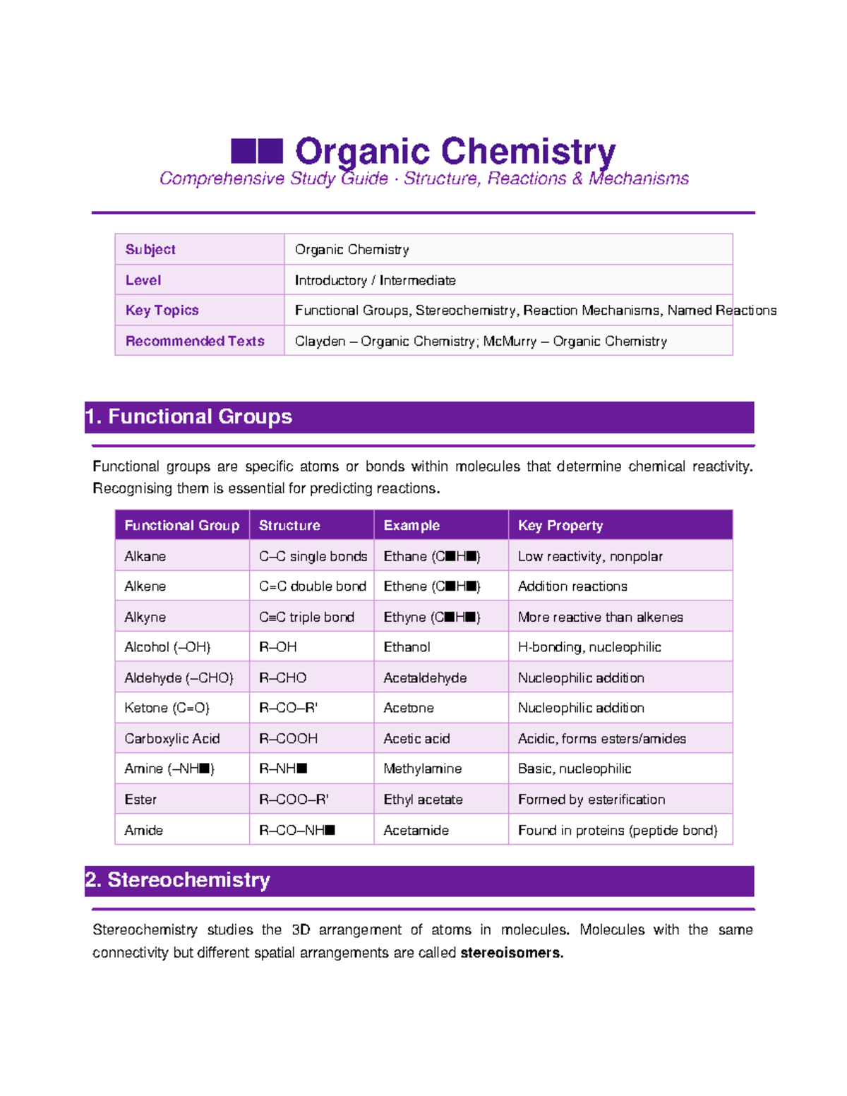 Organic Chemistry Study Guide: Structure & Reactions (OCHEM 101) - Studocu