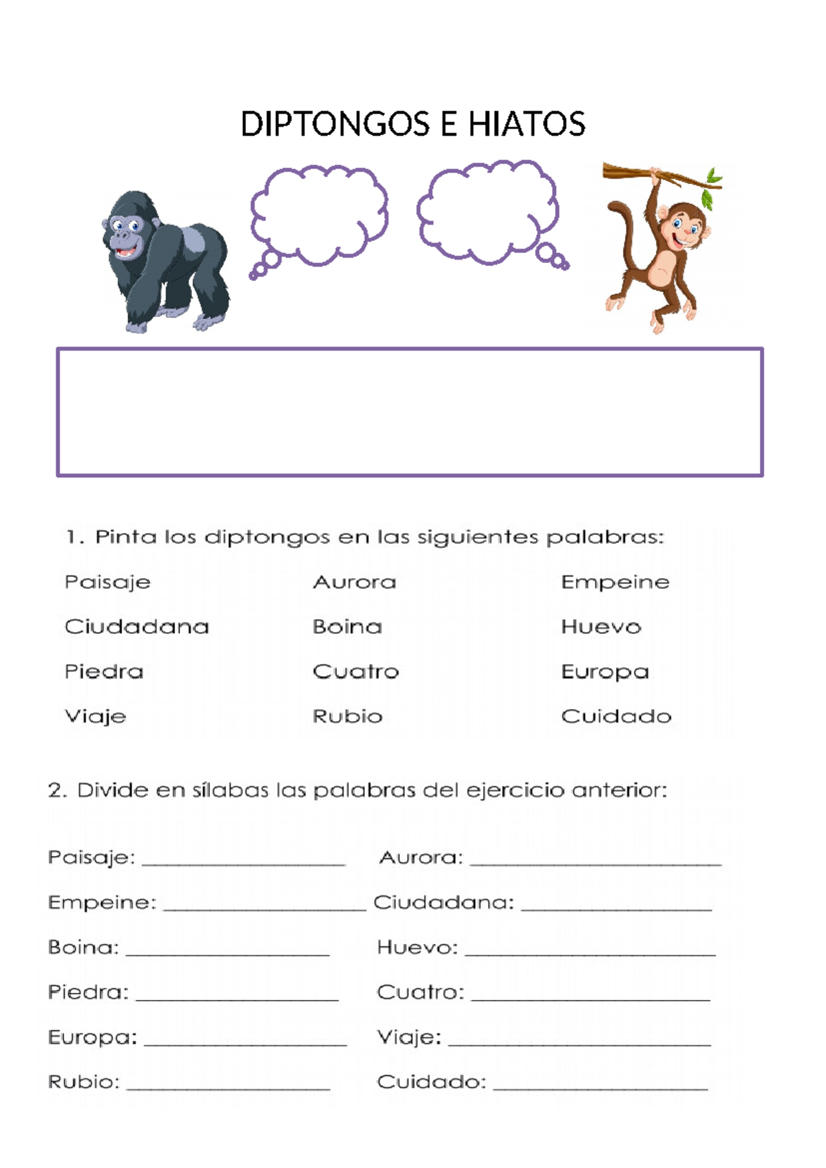 Diptongos e Hiatos: Ejercicios de Sílabas y Diptongos - Studocu