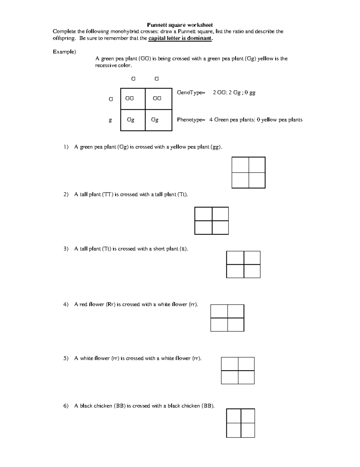 Section 5: Punnett Square Worksheet for Monohybrid Crosses - Studocu