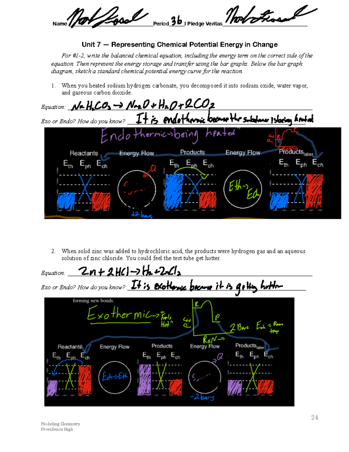 Honors Chemistry Unit 7: Balancing Equations & Energy Types - Studocu