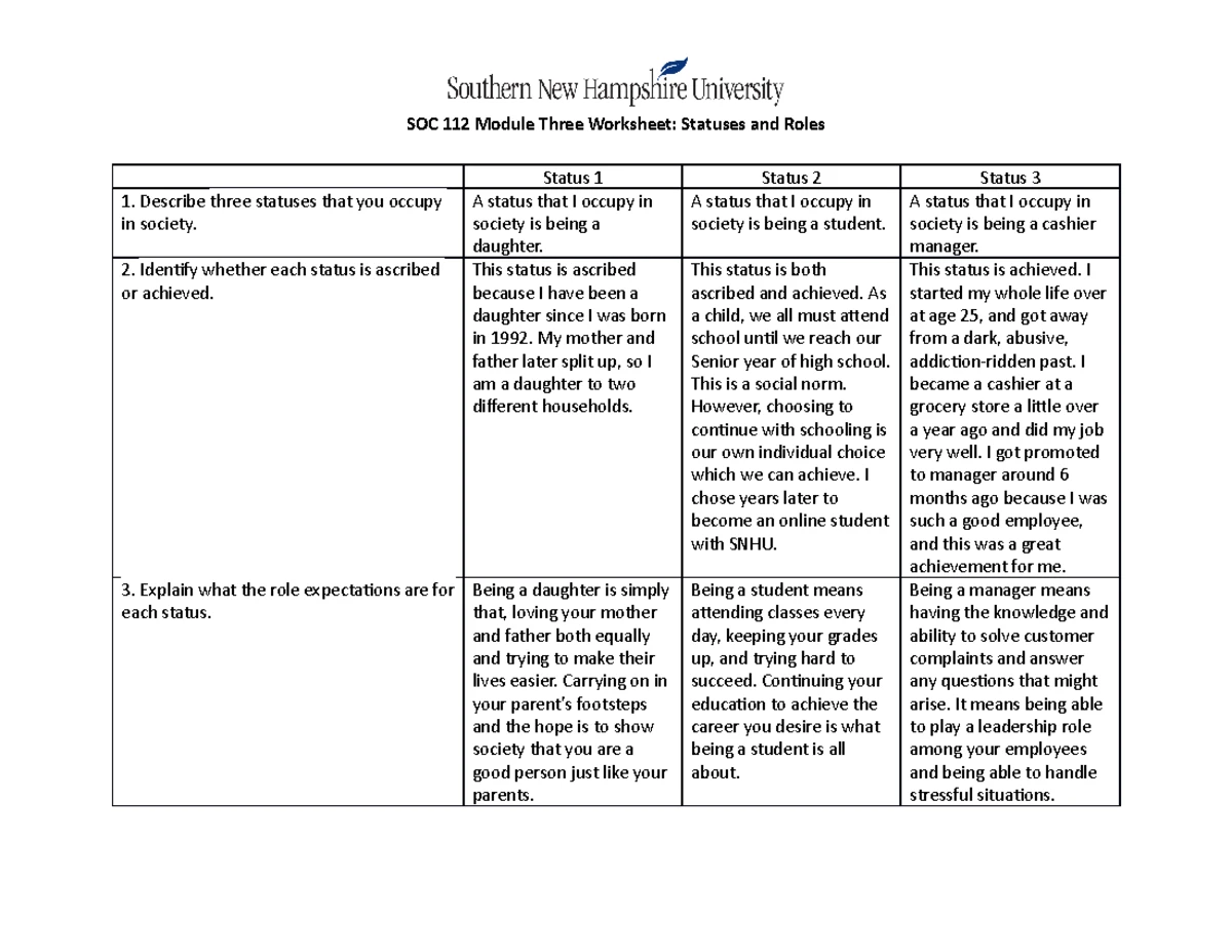 SOC 112 Module One Worksheet: Sociological Observation Insights - Studocu