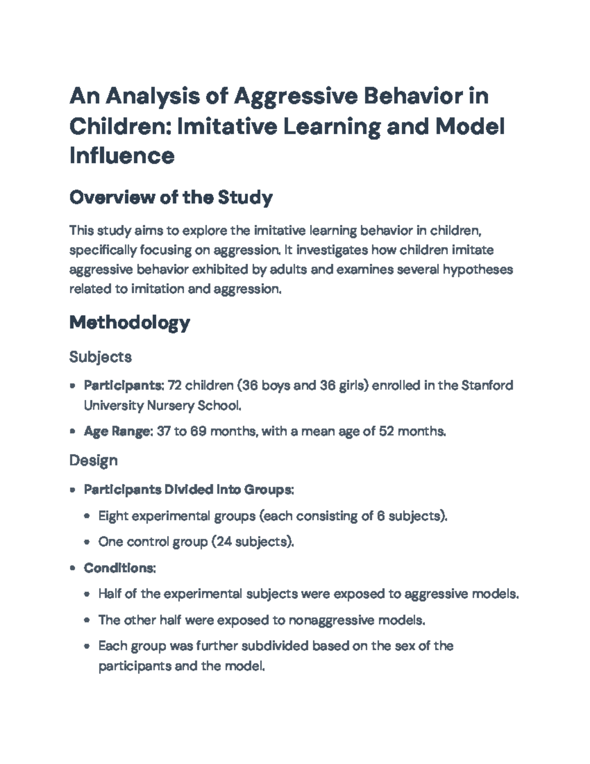 Imitative Learning and Aggression in Children: A Study Analysis - An ...