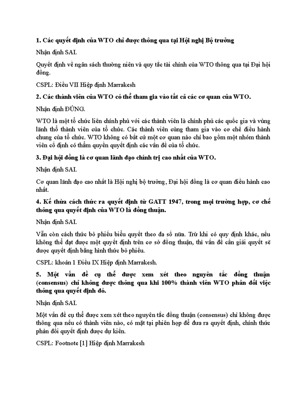 Ltmqt - luật thương mại quốc tế - Các quyết định của WTO chỉ được thông qua tại Hội nghị Bộ ...