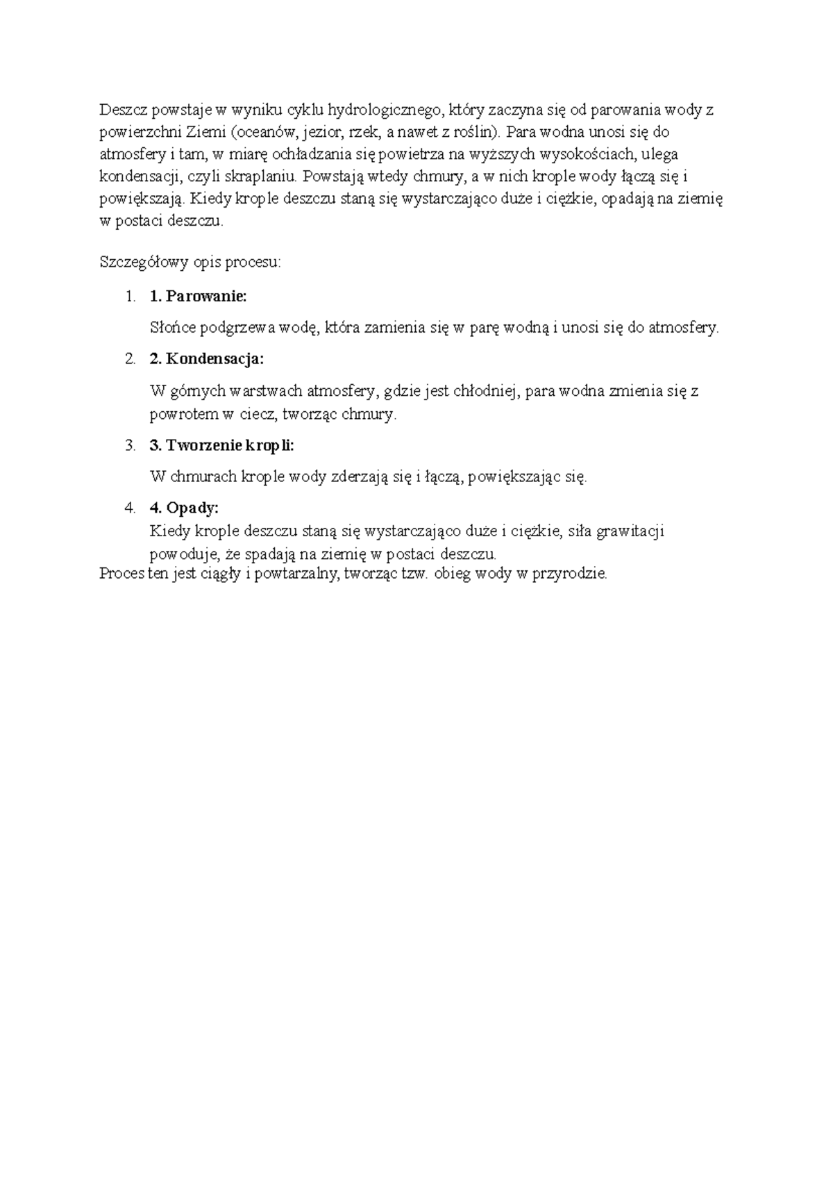 Cykl Hydrologiczny: Proces Powstawania Deszczu - Studocu