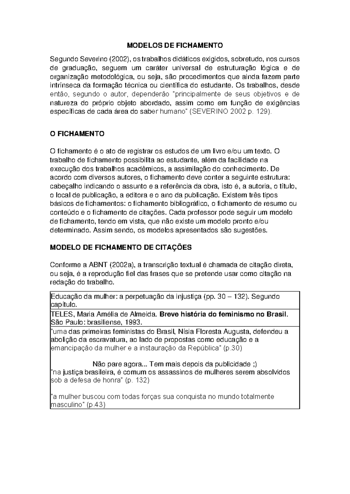 Modelos de Fichamento - ABNT: Estruturas e Exemplos Práticos - Studocu