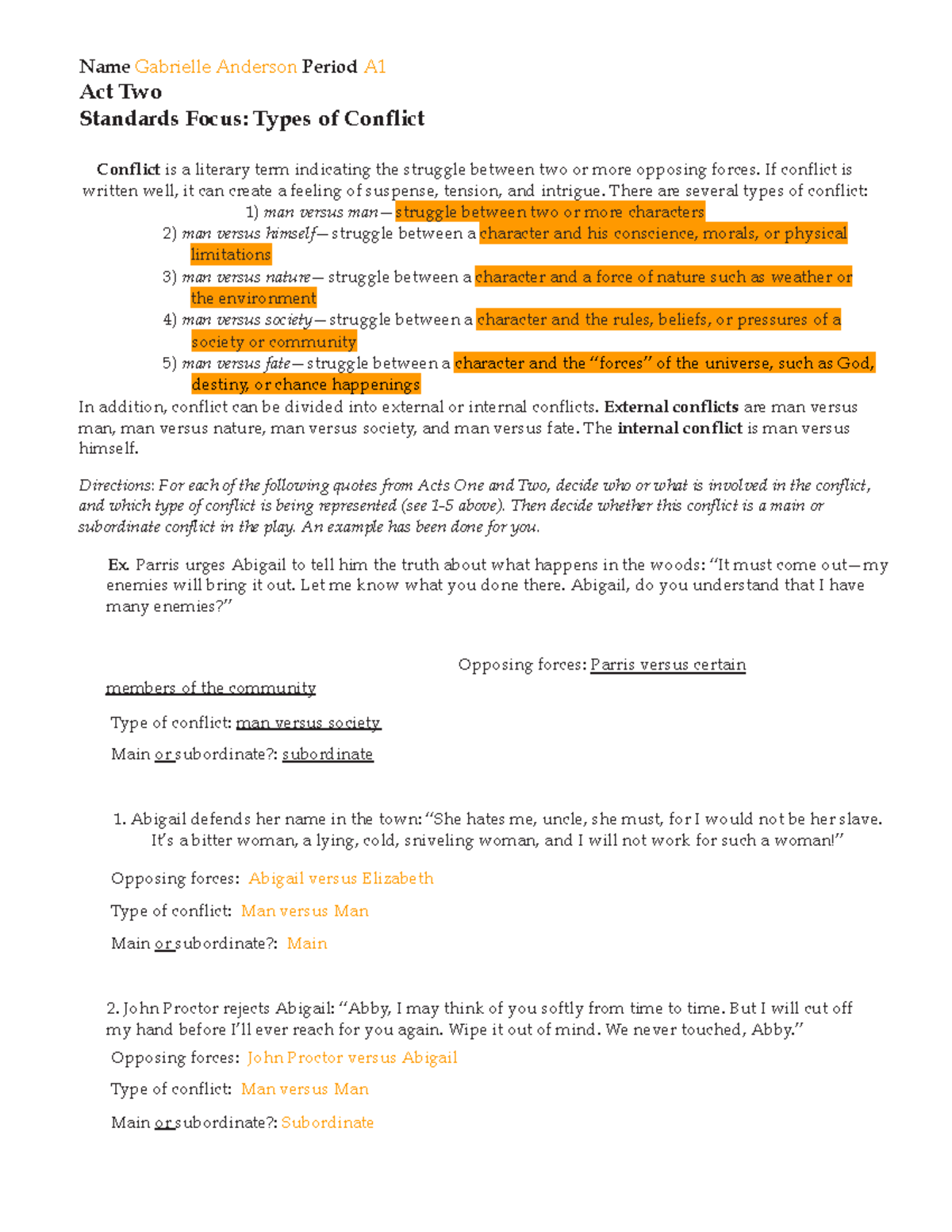 6. Crucible - Act Two Conflict Types Analysis Assignments - Studocu