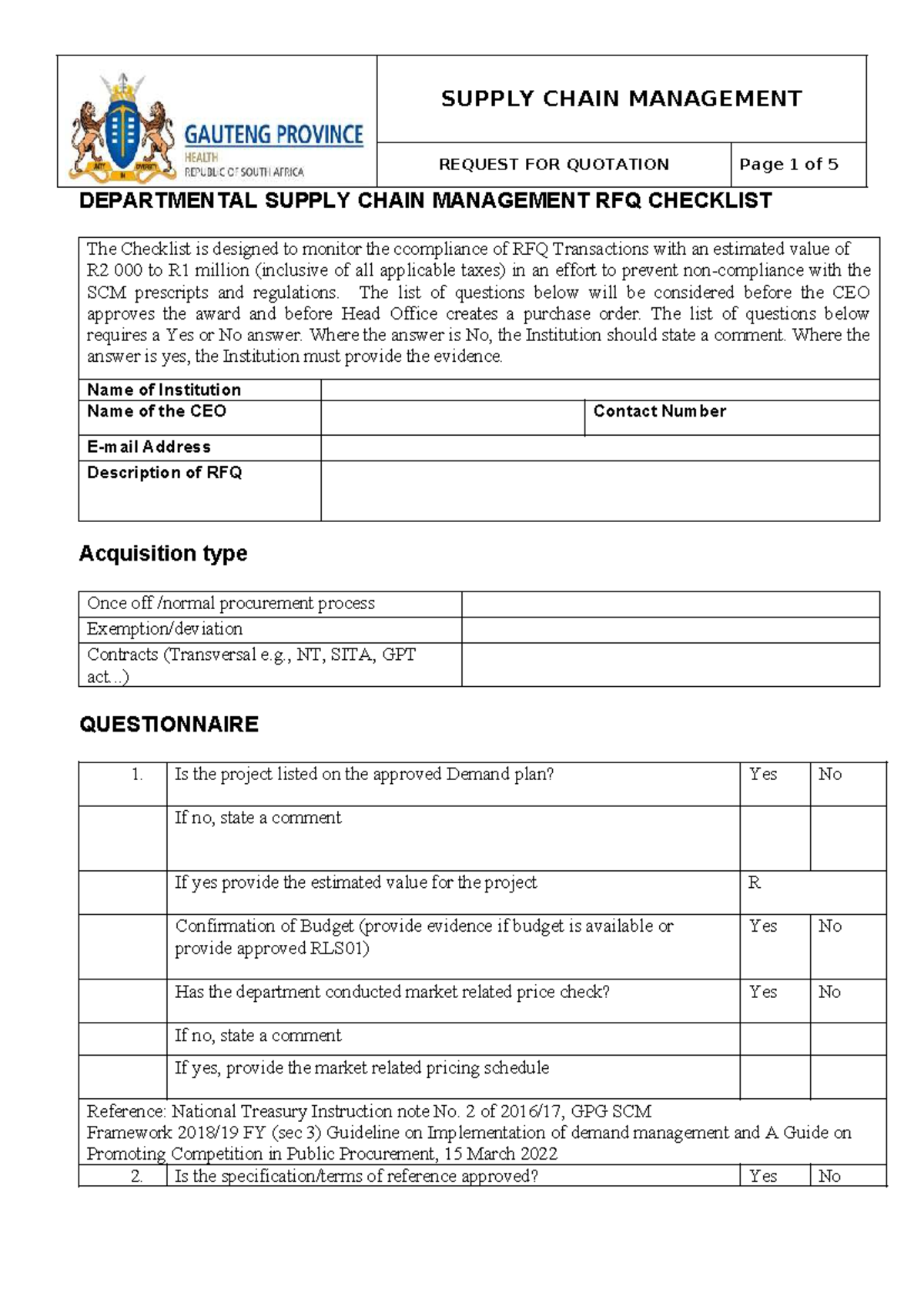 Final GDo H RFQ Compliance Checklist for Supply Chain Management - Studocu