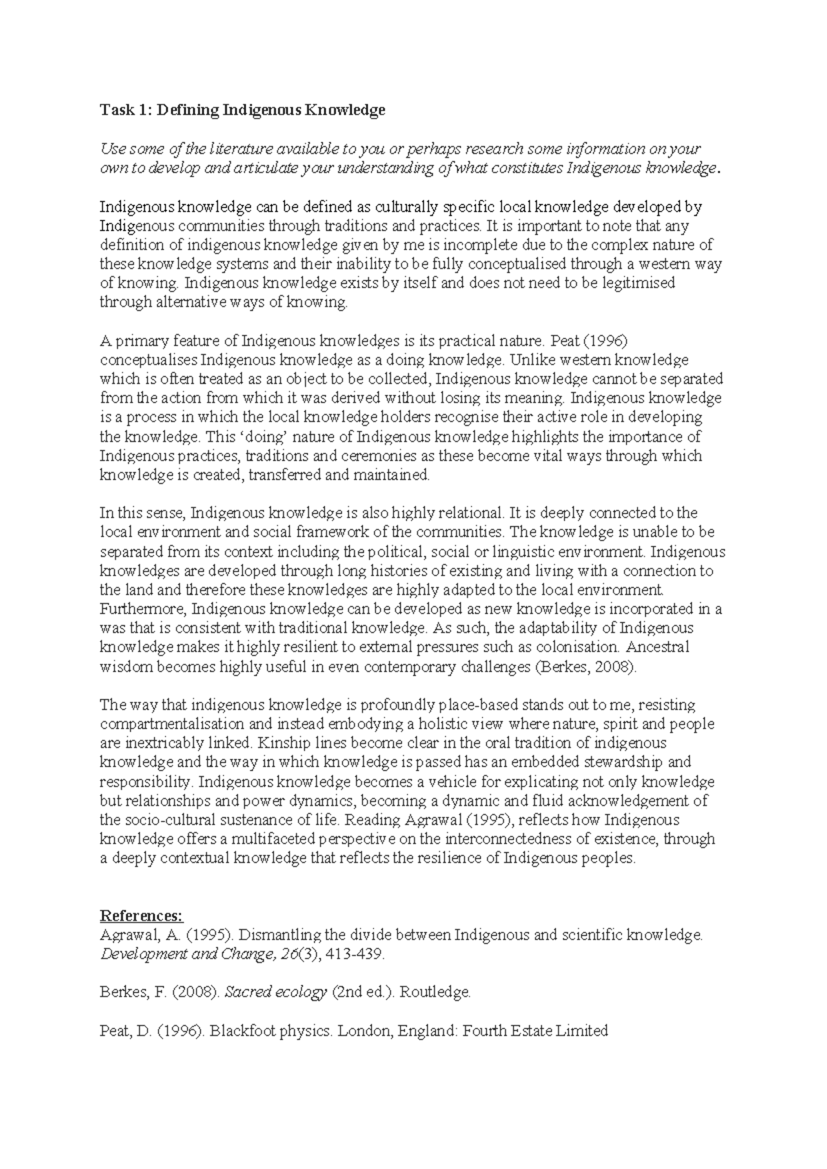 AT1: Understanding Indigenous Knowledge and Its Contexts - Studocu