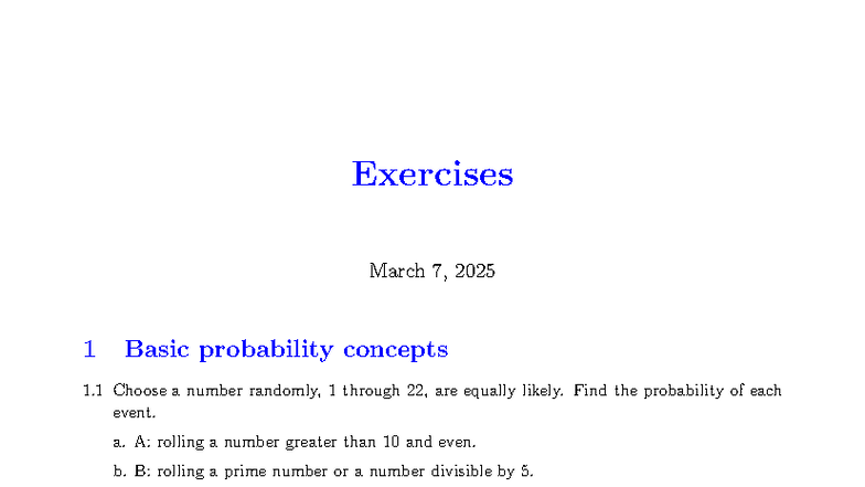 Basic Probability Concepts Exercises for STAT 2023 - Studocu