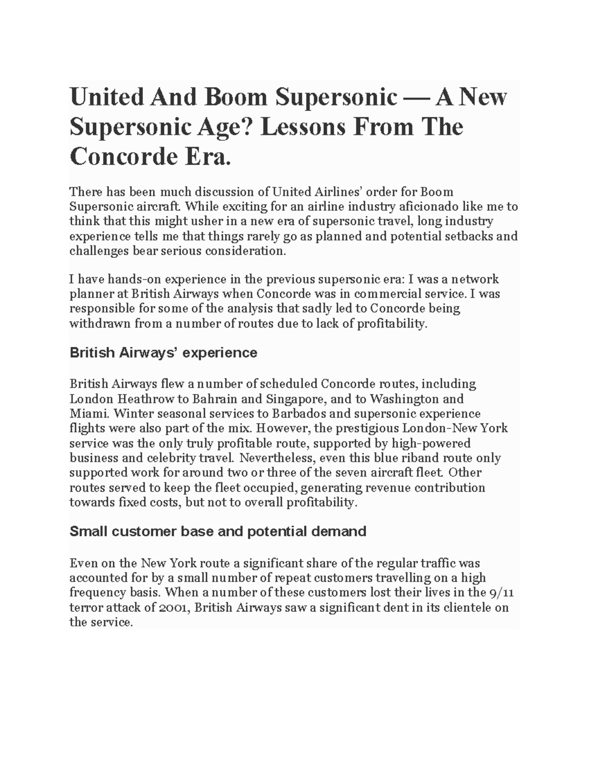 United and Boom Supersonic: Lessons from the Concorde Era - Studocu