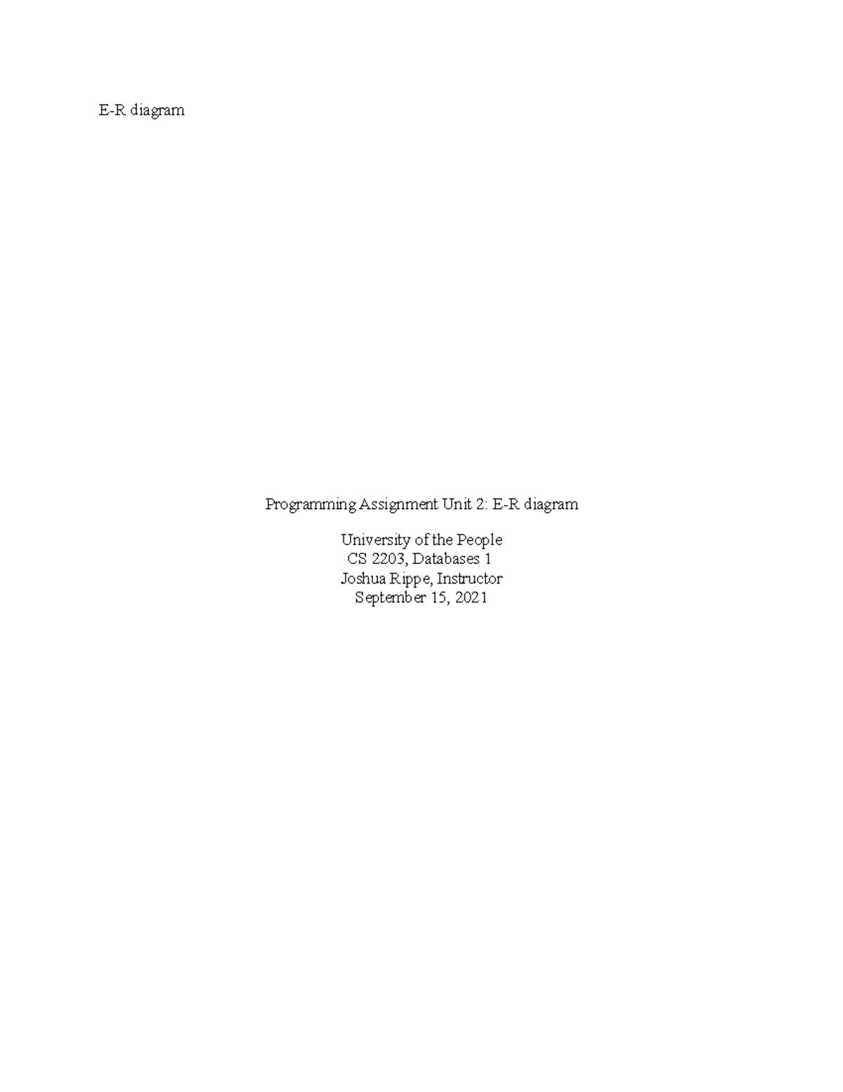 E-R Diagram Assignment for Hospital System - CS 2203 Unit 2 - Studocu