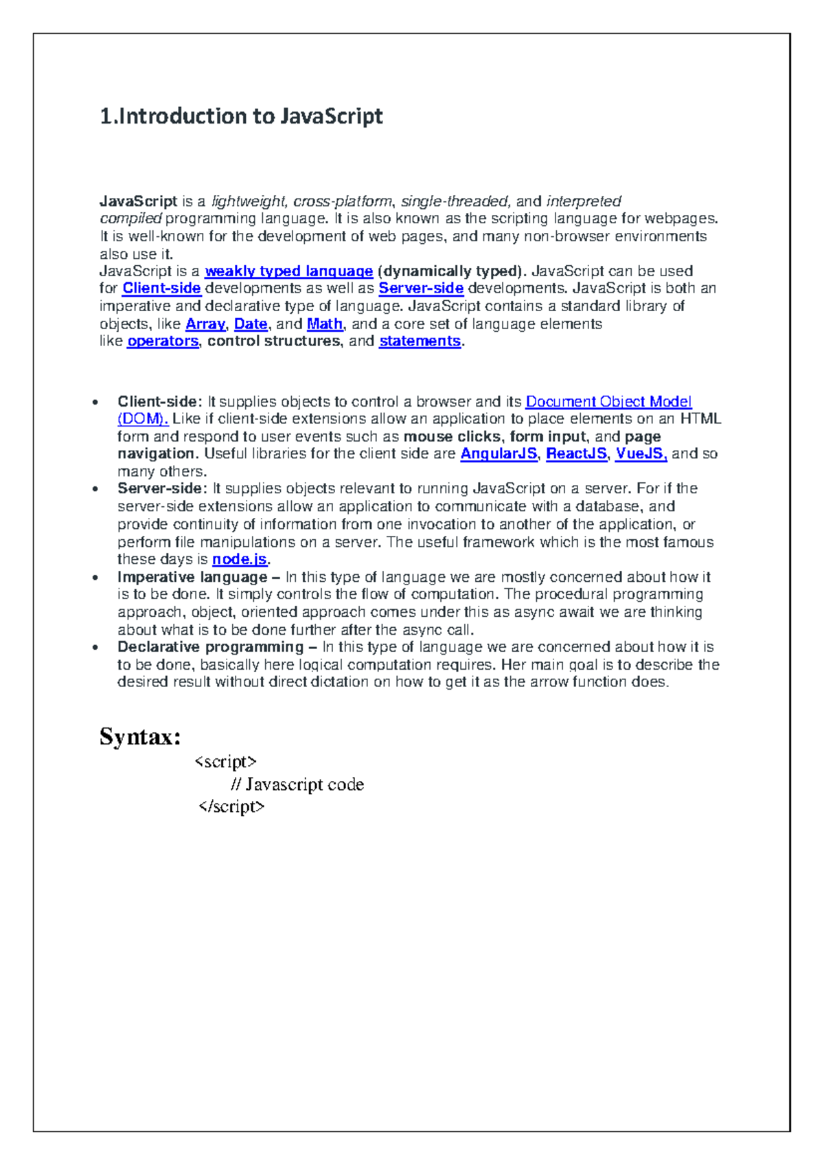 WAD LAB - Intro to JavaScript: Concepts & Code Examples - Studocu