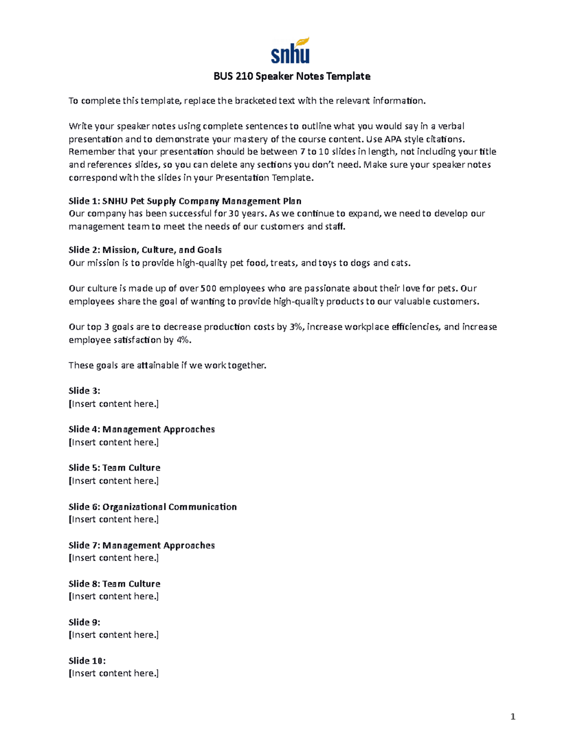 BUS 210 Project One Presentation Speaker Notes Template - Studocu