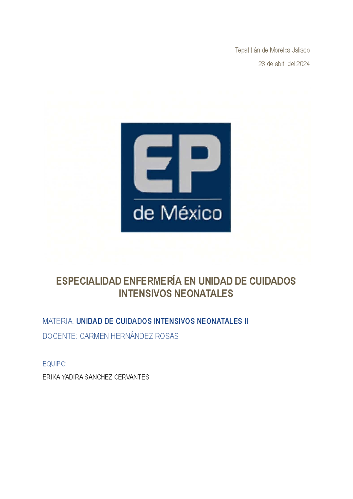 Criterios de Ingreso a la UCIN: Protocolo Estandarizado - ESPECIALIDAD ...