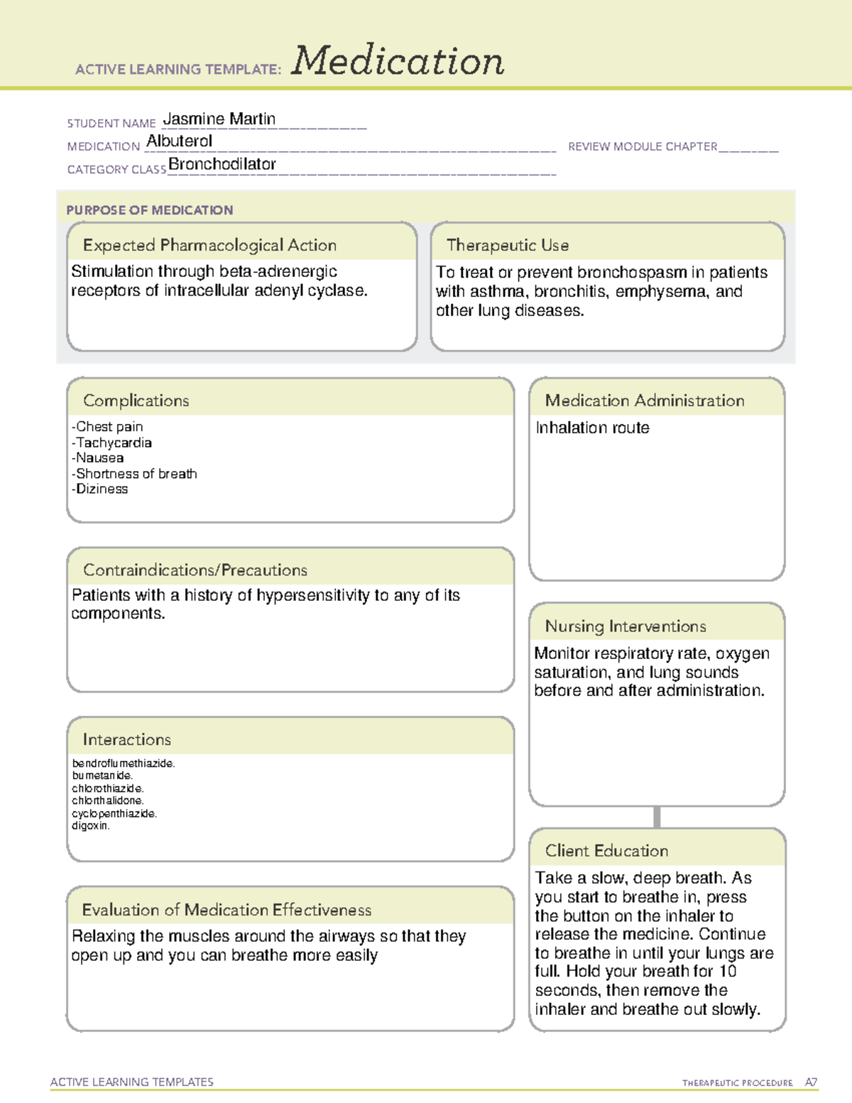 ACTIVE LEARNING TEMPLATE: Albuterol Drug Card (Week 2) Review - Studocu