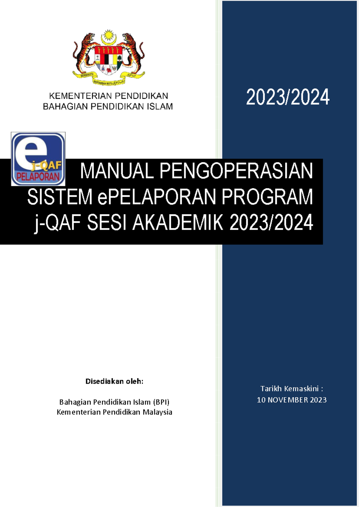 Manual Pengoperasian Sistem E-Pelaporan j-QAF 2023/2024 - Studocu