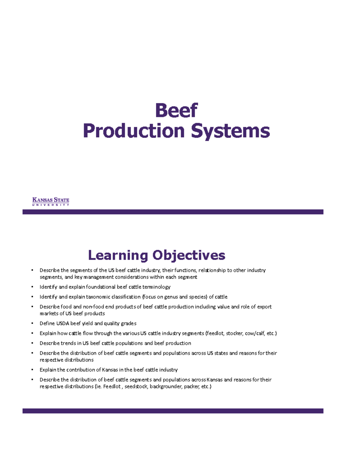 Beef Production Systems (AGRI 101): Key Management Practices and ...