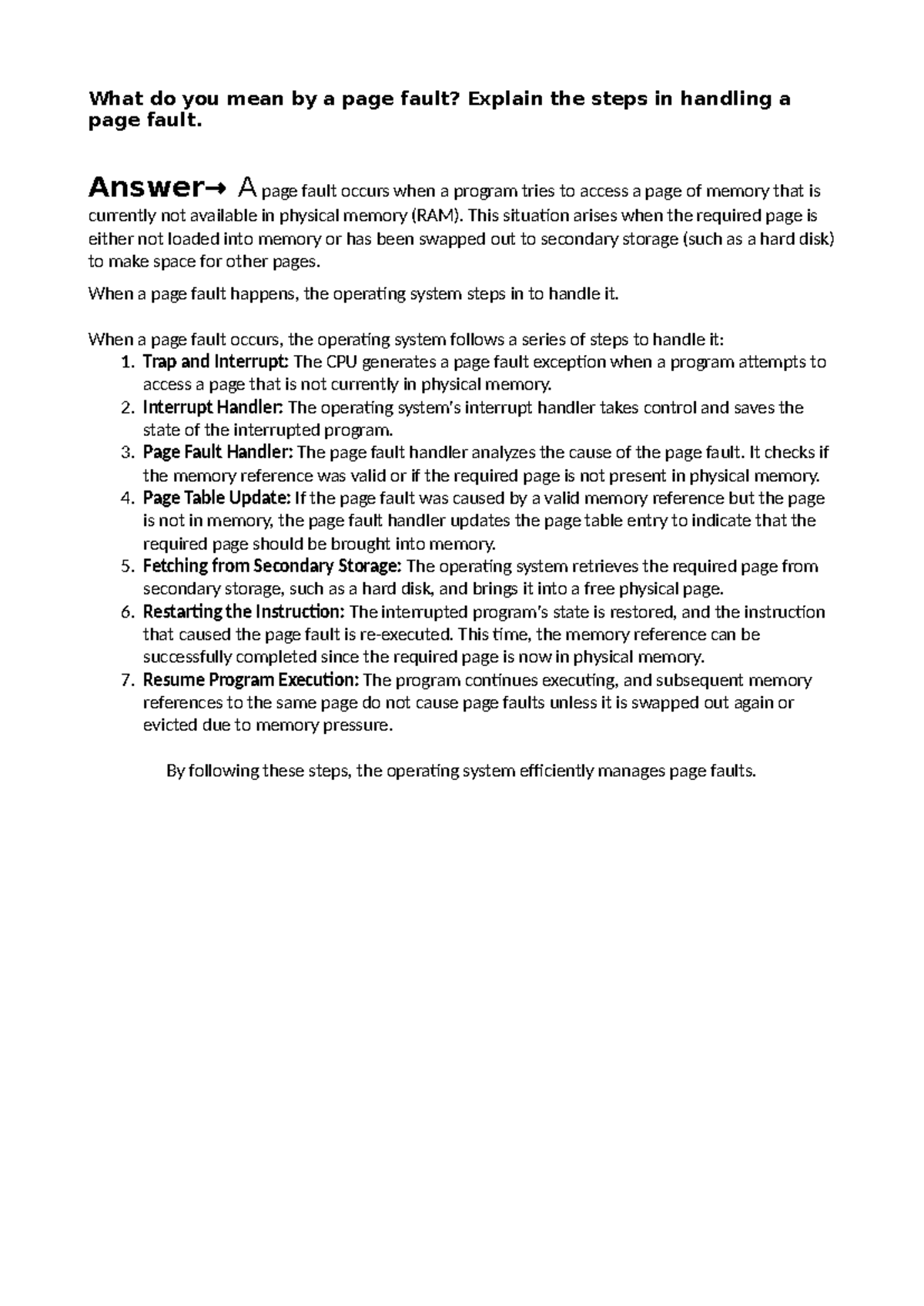 CS101: Understanding Page Faults and Their Handling Steps - Studocu
