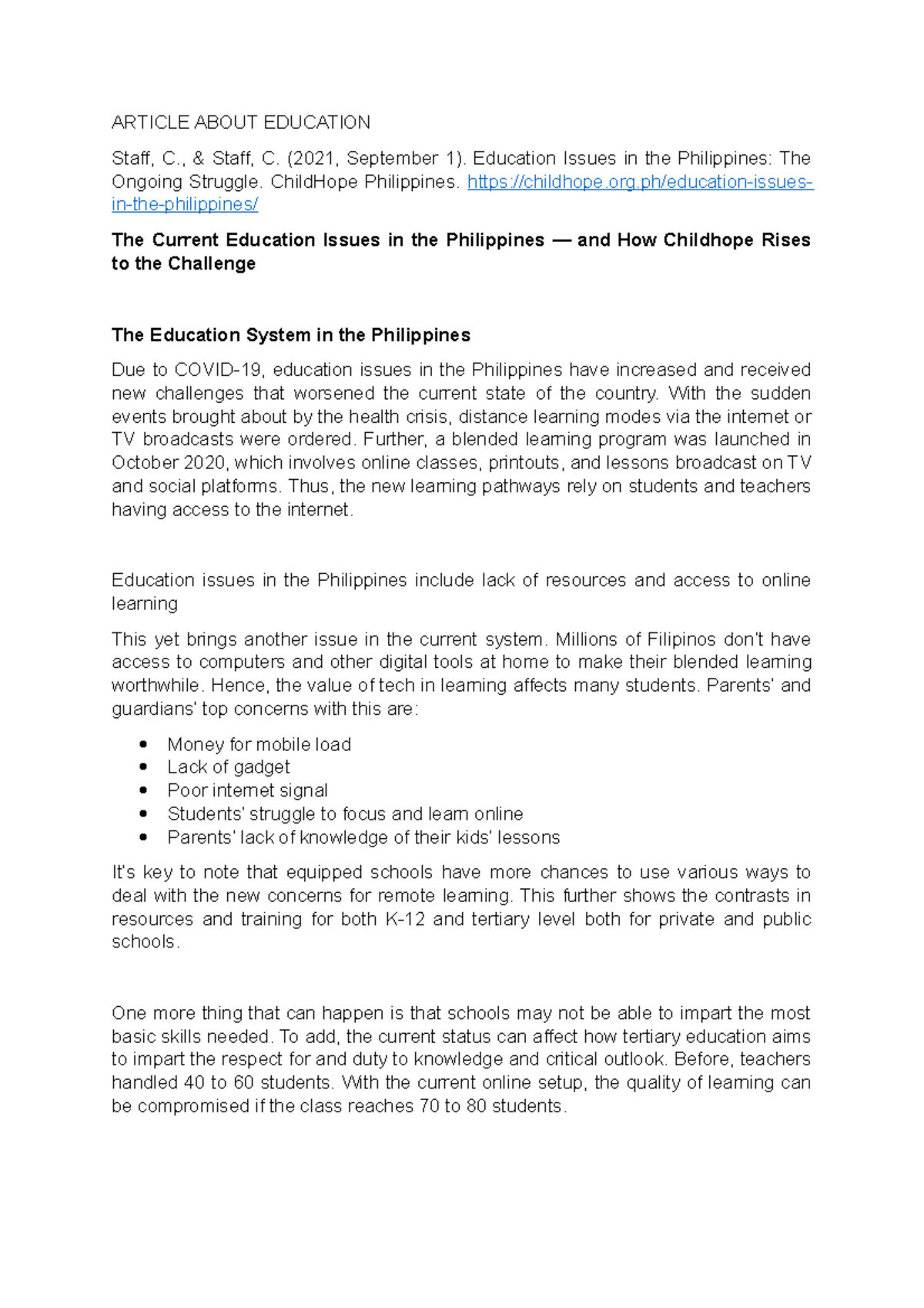 Article: Education Issues in the Philippines Amidst COVID-19 Challenges ...