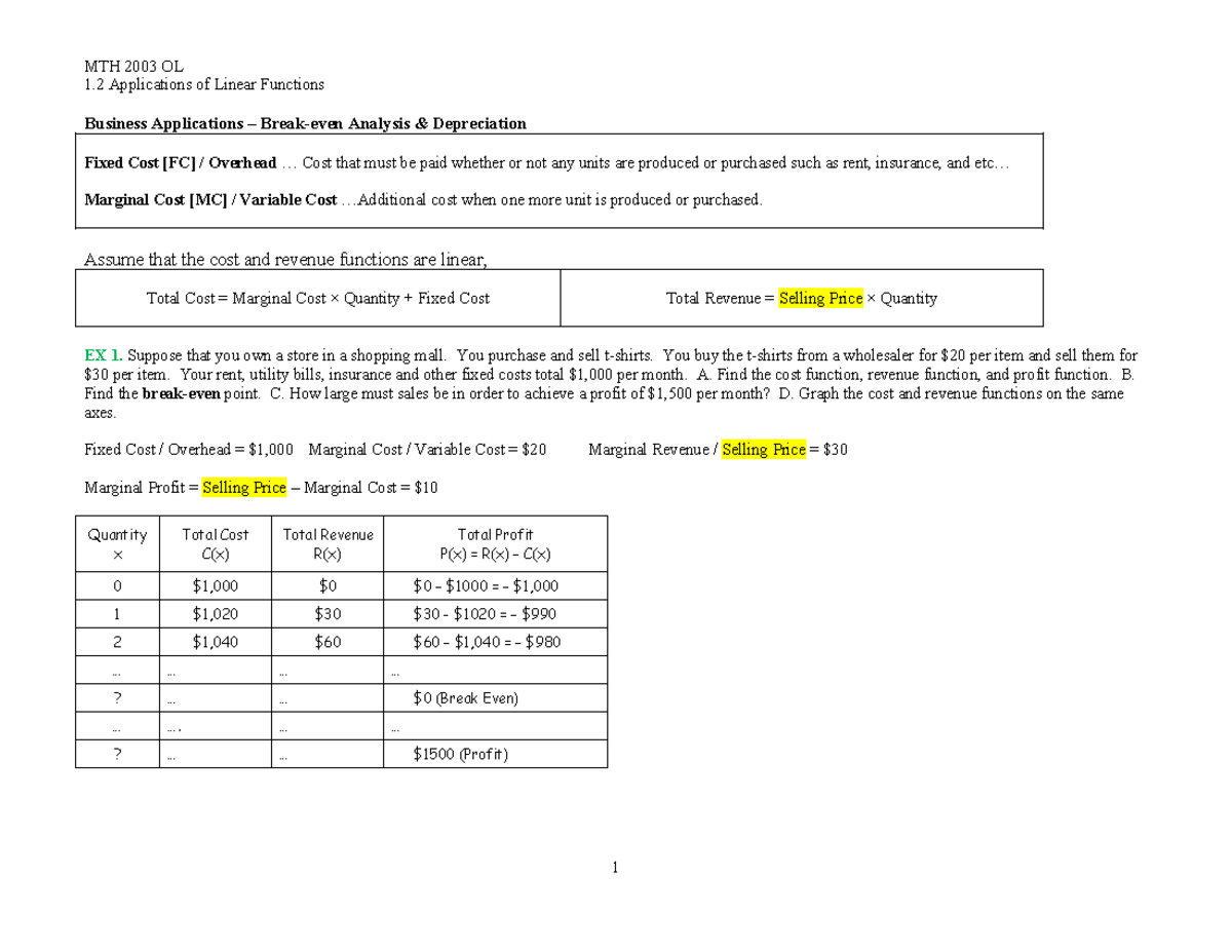 MTH 2003 & 2009 - 1.2 OL - Course work with Answers - 1 Applications of ...