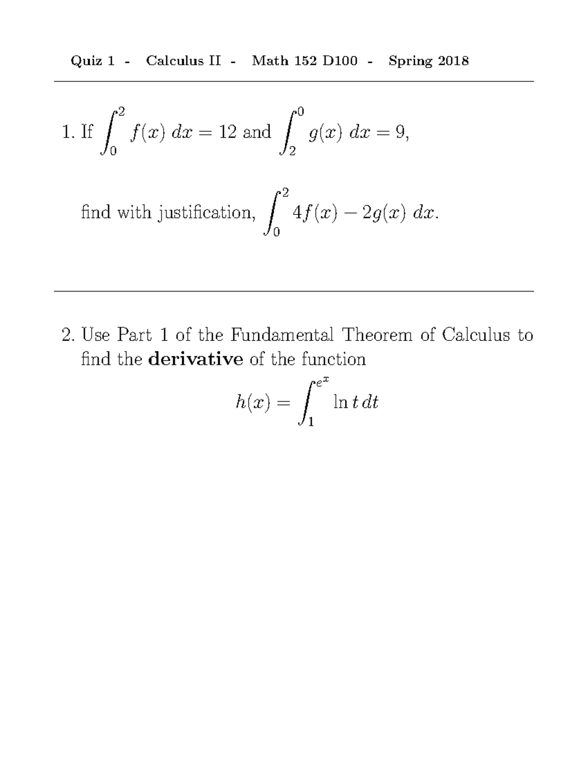152q1 - ..... - MATH 152 - Quiz 1 - Calculus II - Math 152 D100 ...