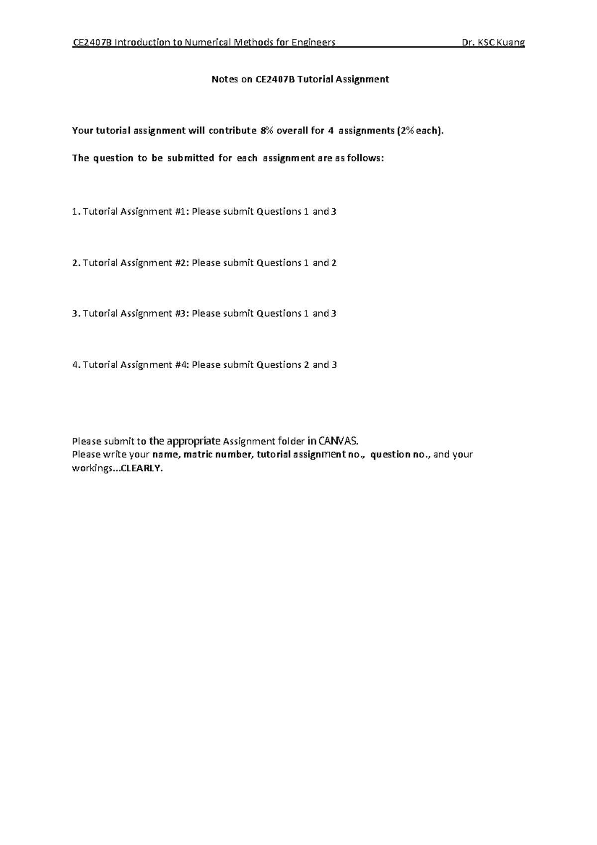 CE2407B Tutorial Assignment Instructions and Submission Guide - Studocu
