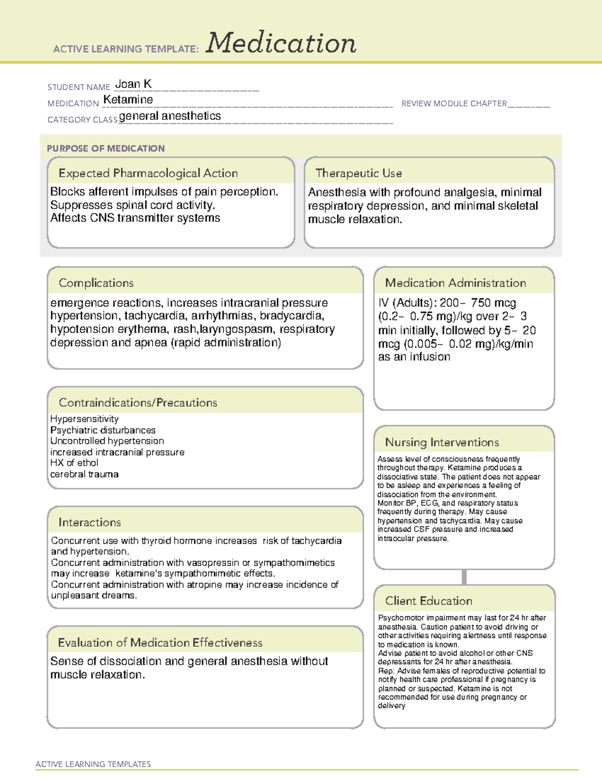 Ketamine Medication Review - Active Learning Template - Studocu