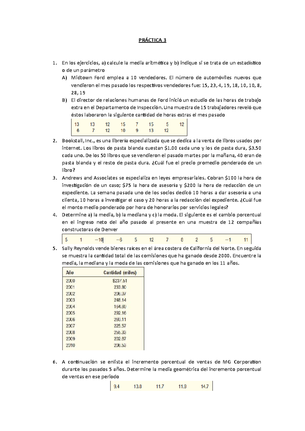 Práctica 3 B: Cálculo de Medias y Estadísticos en Ejercicios - Studocu