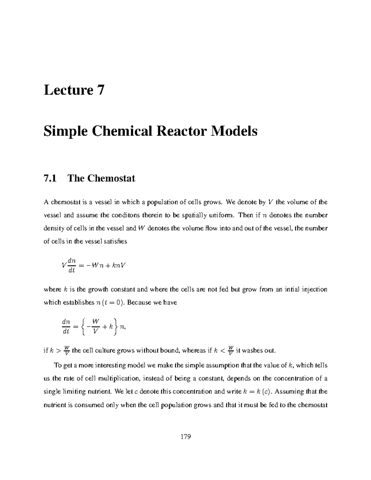 Lecture 7: Chemostat and Simple Chemical Reactor Models - Studocu